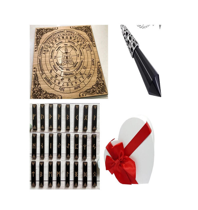 Pendul radiestezie-plansa lemn +cadou un set de rune :: Carti tarot ...